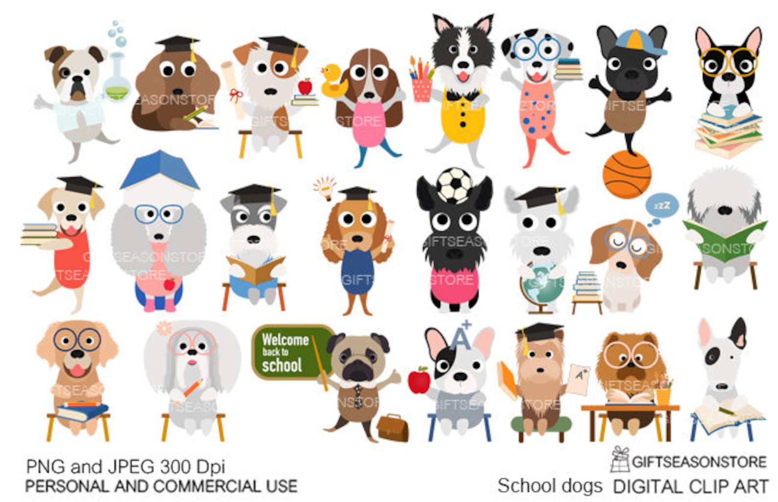 School Dogs Digital Clip Art for Personal and Commercial Use - Etsy