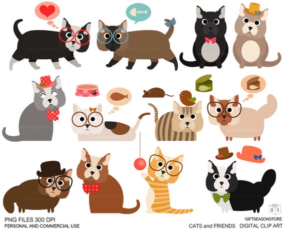 Cats and Friends Clip Art for Personal and Commercial Use - Etsy