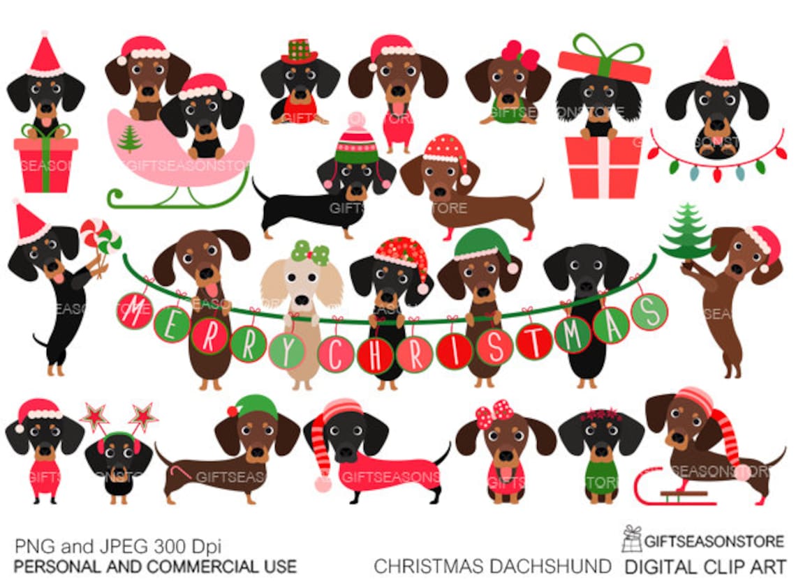 Christmas Dachshund Digital Clip Art for Personal and - Etsy