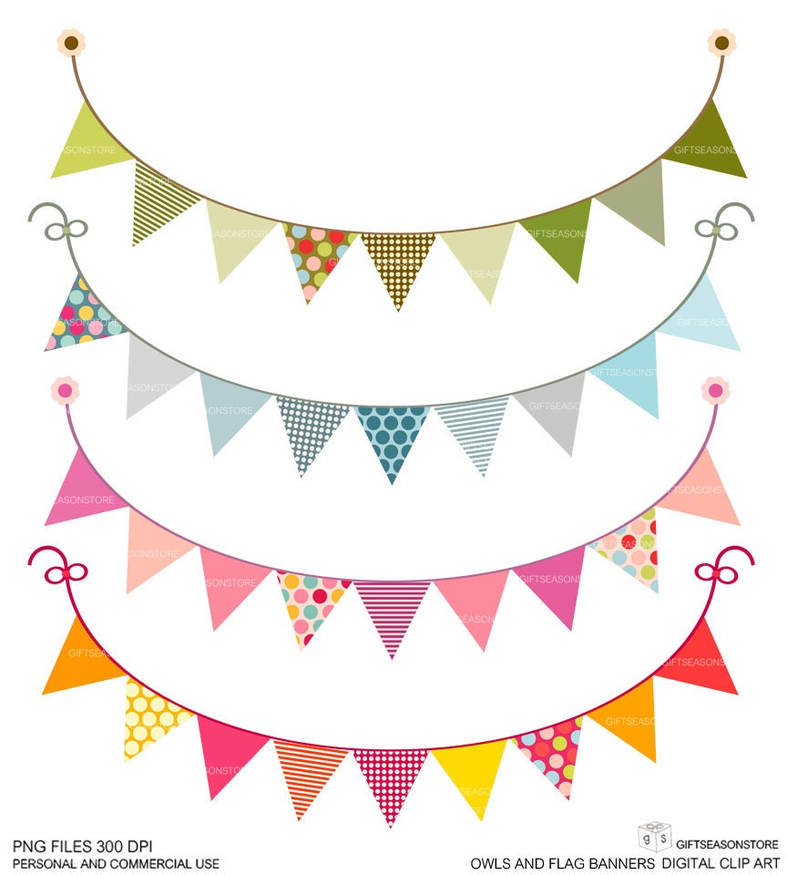 Owls and flag banners Digital clip art for Personal and | Etsy