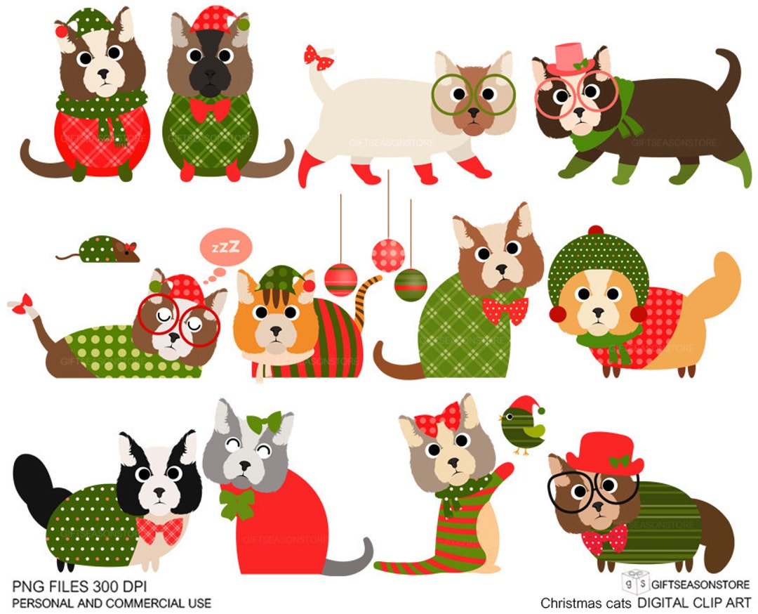 Christmas Cat Clip Art for Personal and Commercial Use - INSTANT ...