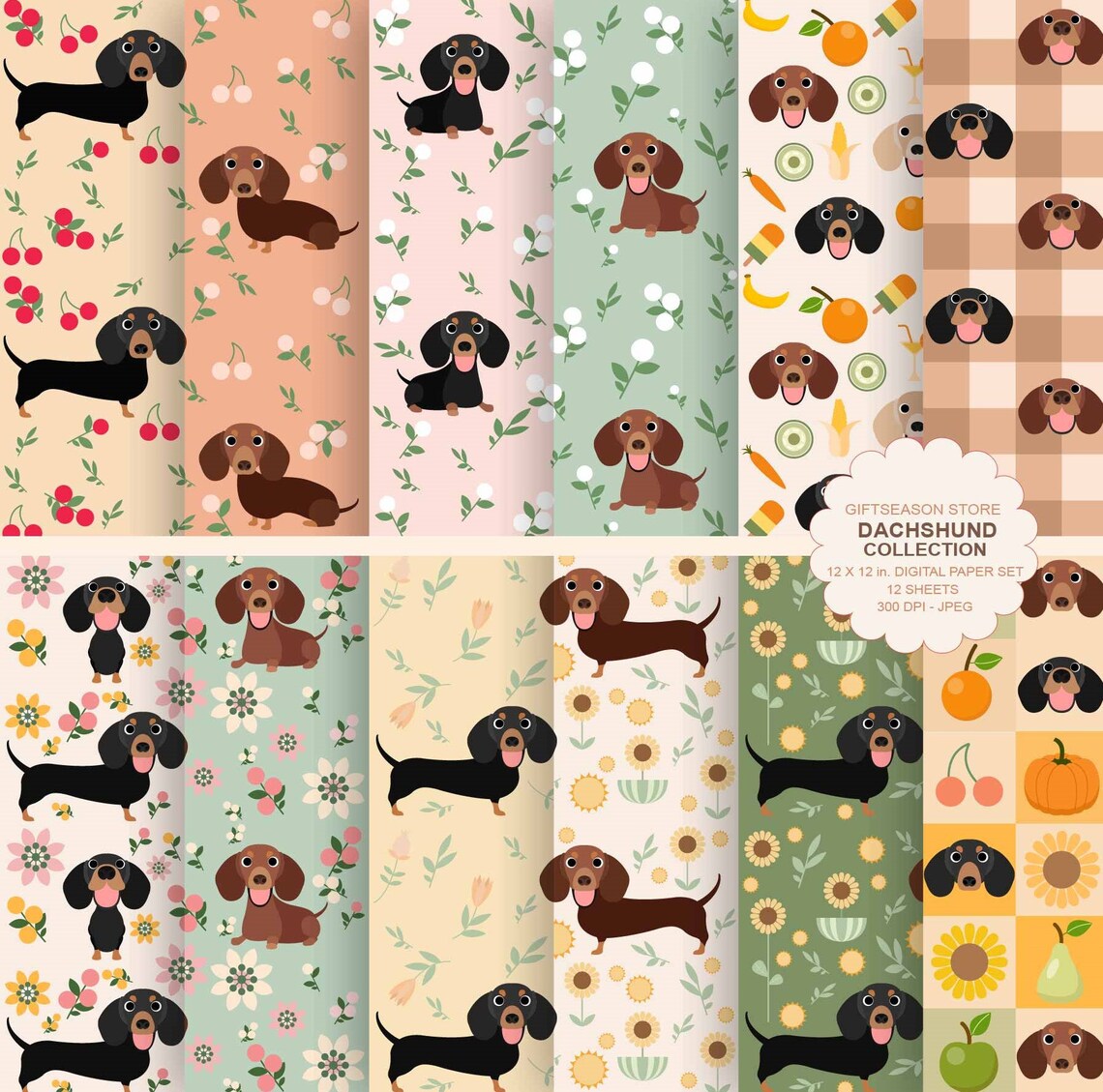 Dachshund Digital Paper Dog Digital Backgrounds INSTANT - Etsy