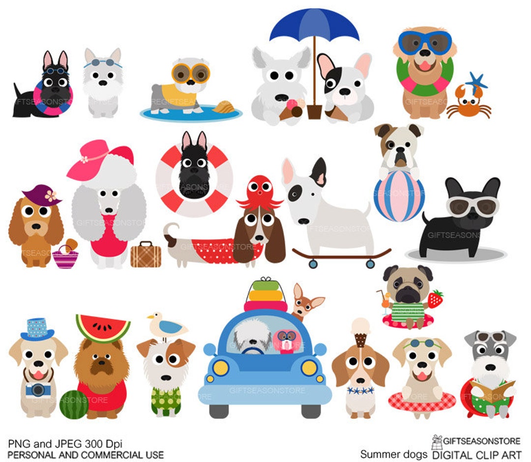 Summer Dogs Digital Clip Art for Personal and Commercial Use - INSTANT ...