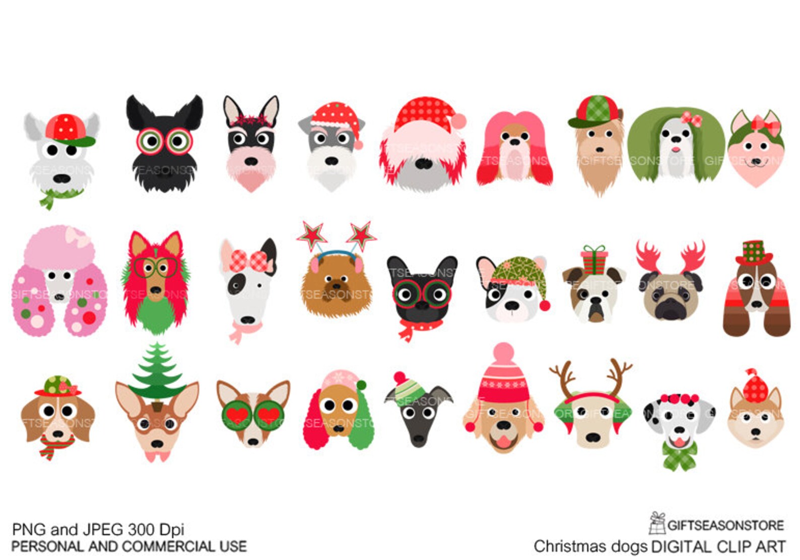 Christmas Dog Digital Clip Art for Personal and Commercial Use - Etsy