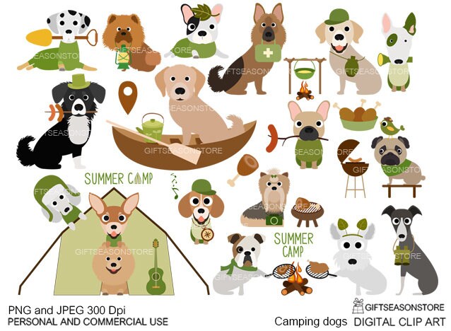 Camping Dogs Digital Clip Art for Personal and Commercial Use - INSTANT ...