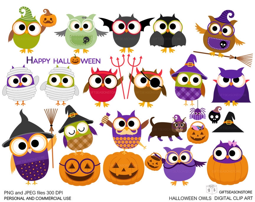 Halloween Owls Digital Clip Art for Personal and Commercial | Etsy