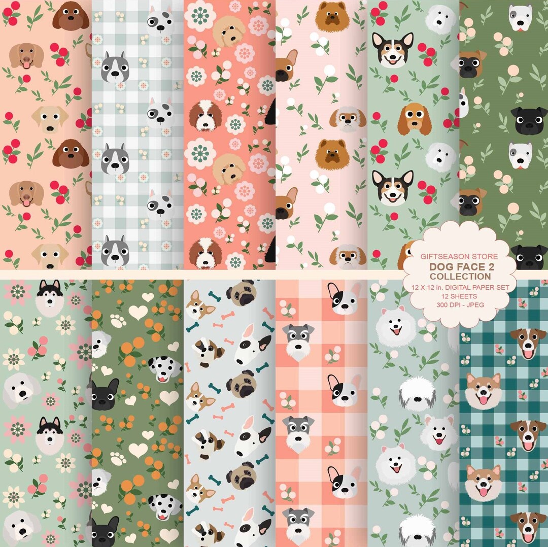 Dog Face 2 Digital Paper Dog Digital Backgrounds - INSTANT DOWNLOAD - Etsy