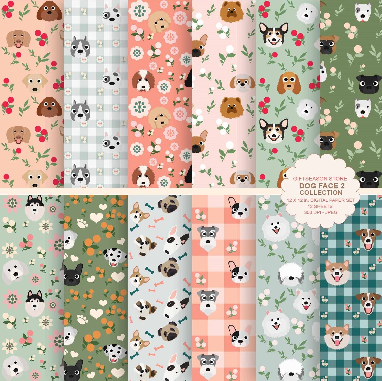 Dog Face 2 Digital Paper Dog Digital Backgrounds - INSTANT DOWNLOAD - Etsy