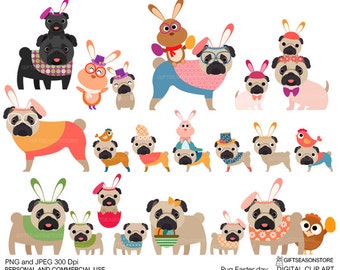 Spring Easter Pug Digital Clip Art for Personal and Commercial | Etsy