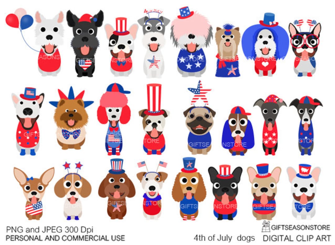 4th of July Dogs Digital Clip Art for Personal and Commercial Use ...
