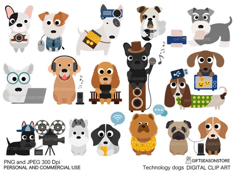 Technology Dogs Digital Clip Art for Personal and Commercial - Etsy