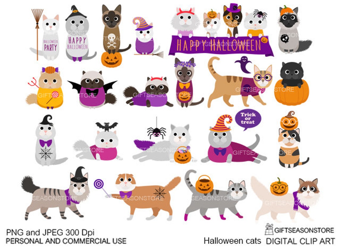 Halloween Cats Digital Clip Art for Personal and Commercial | Etsy