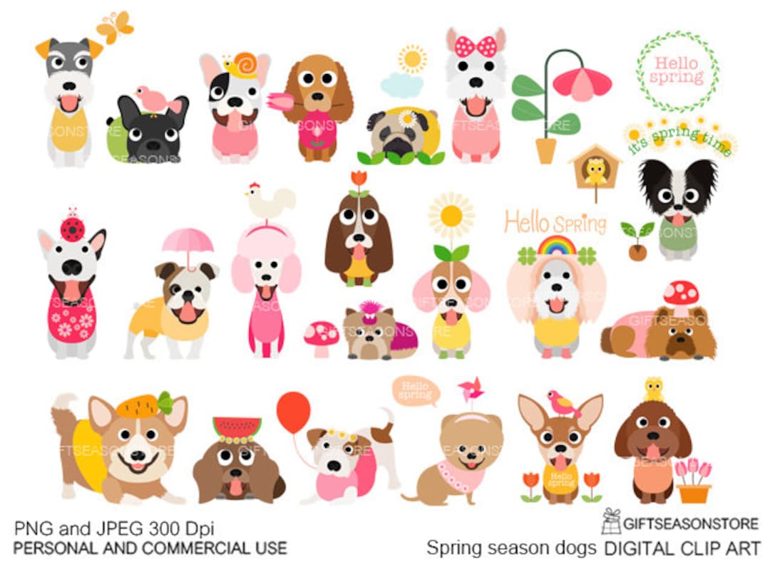 Spring Season Dogs Digital Clip Art for Personal and Commercial Use ...