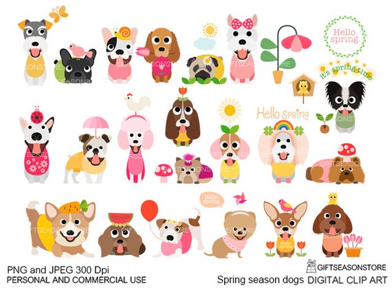 Spring Season Dogs Digital Clip Art for Personal and | Etsy
