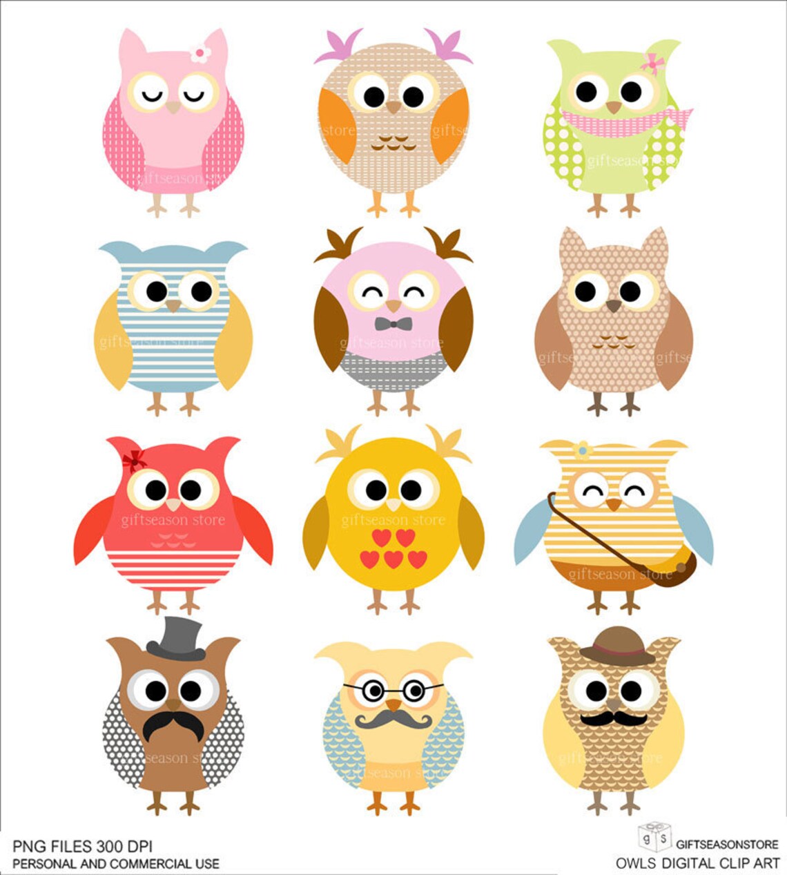 12 Owls Digital Clip Art for Personal and Commercial Use - Etsy