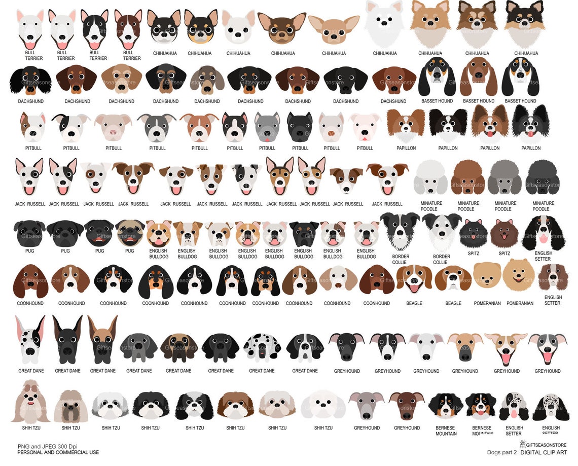 Dog Face Part2 Digital Clip Art for Personal and Commercial - Etsy