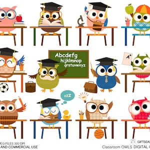 Classroom Owl Clip Art for Personal and Commercial Use - Etsy