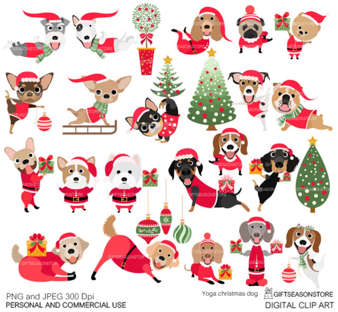 Christmas Yoga Dog Digital Clip Art for Personal and Commercial Use ...