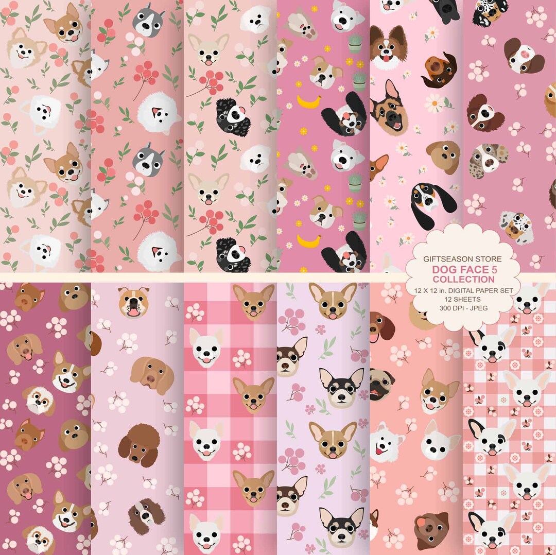 Dog Face 5 Digital Paper Dog Digital Backgrounds - INSTANT DOWNLOAD - Etsy