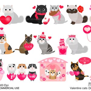 Valentine Cats Digital Clip Art for Personal and Commercial | Etsy