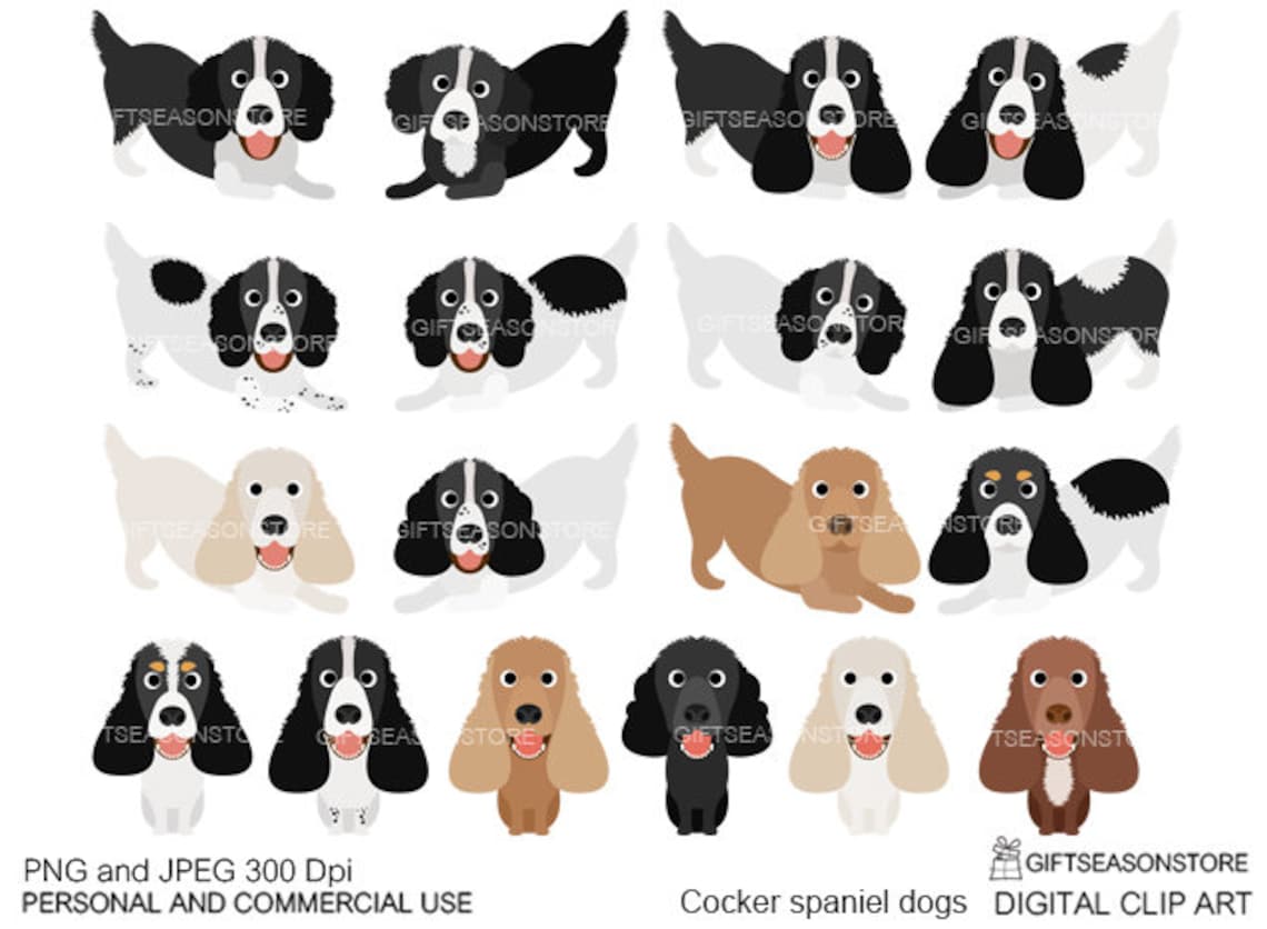 Cocker Spaniel Dogs Digital Clip Art for Personal and - Etsy