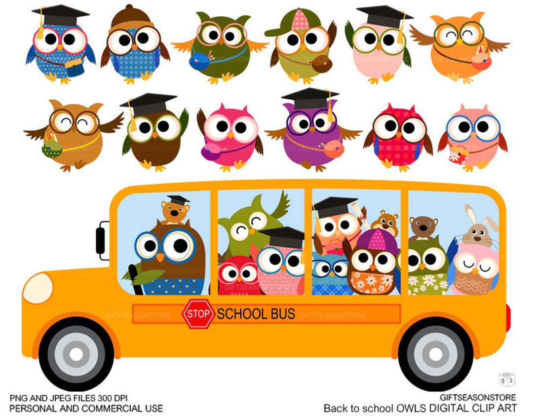 Back to School Owl Clip Art for Personal and Commercial Use - INSTANT ...