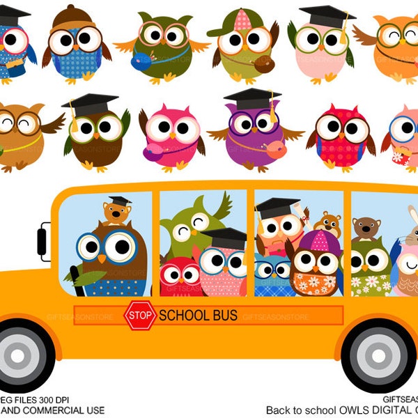 Back to School Owl Clipart - Etsy