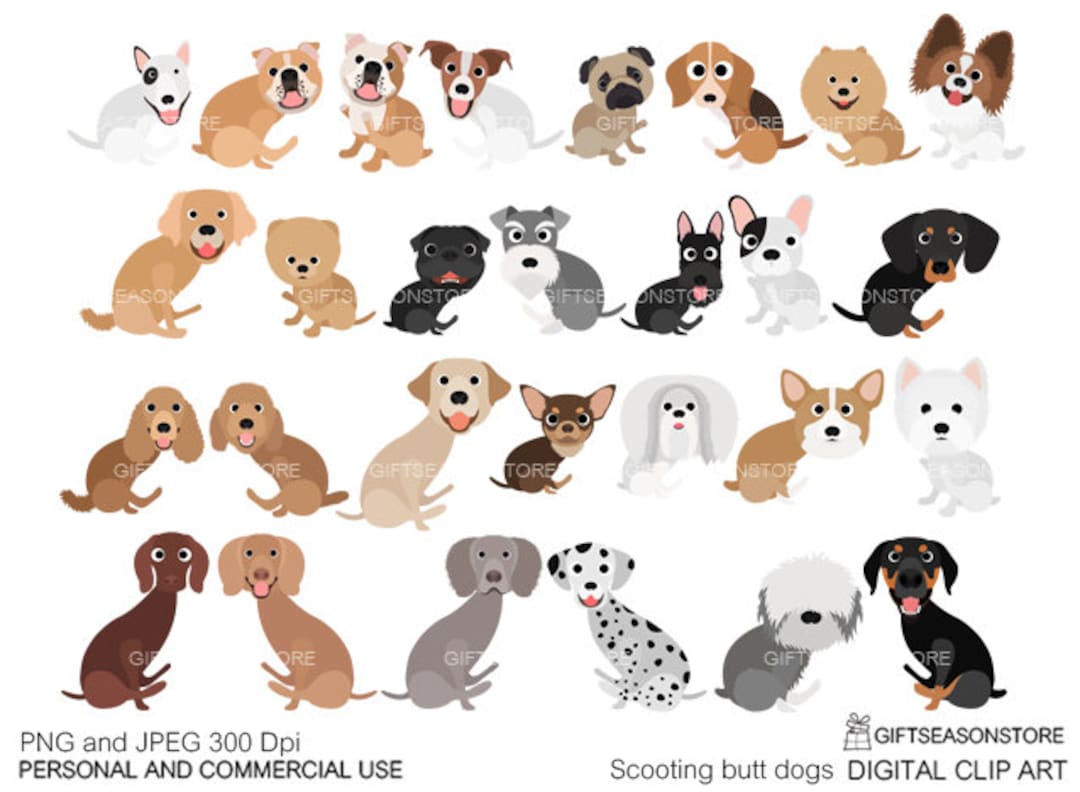 Scooting Butt Dogs Digital Clip Art for Personal and Commercial Use ...