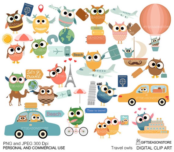 World Travel Owl Digital Clip Art for Personal and Commercial - Etsy