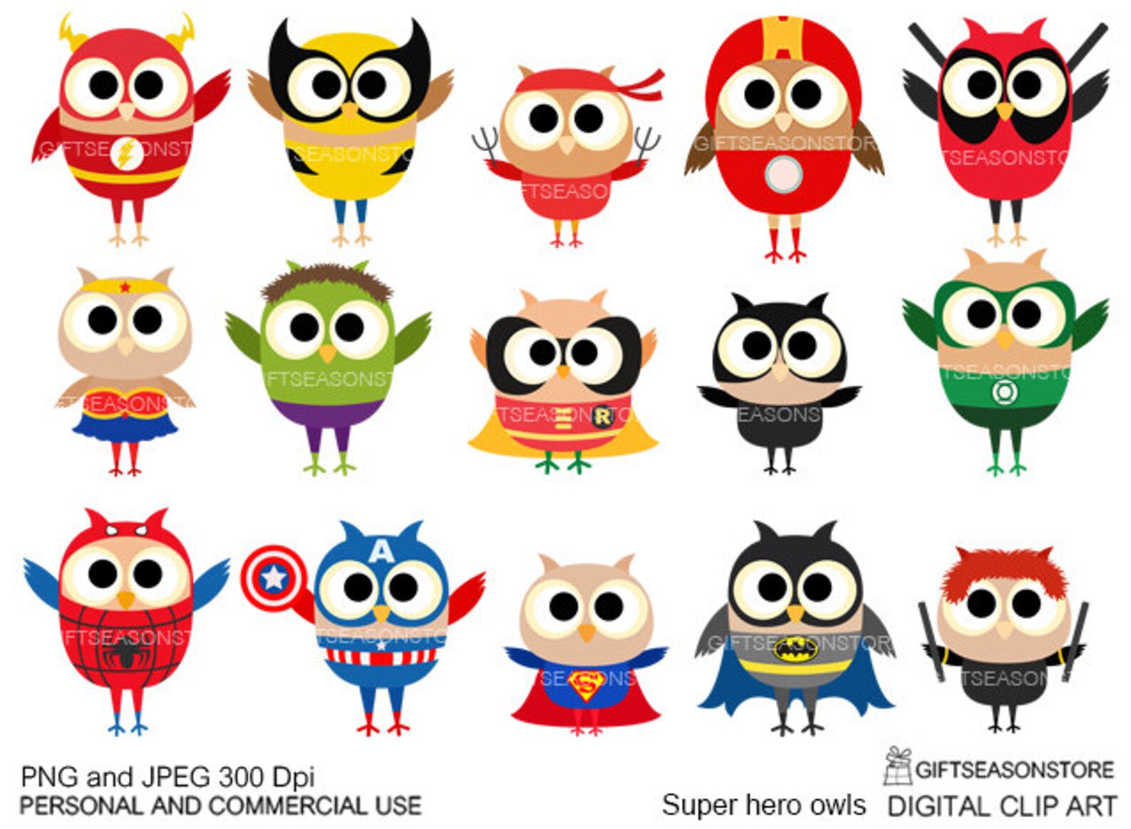 Super hero owls digital clip art for Personal and Commercial | Etsy