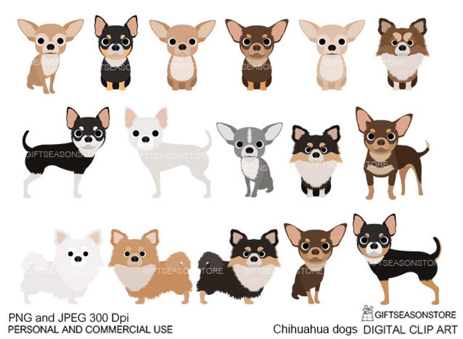 Chihuahua Dogs Digital Clip Art for Personal and Commercial - Etsy