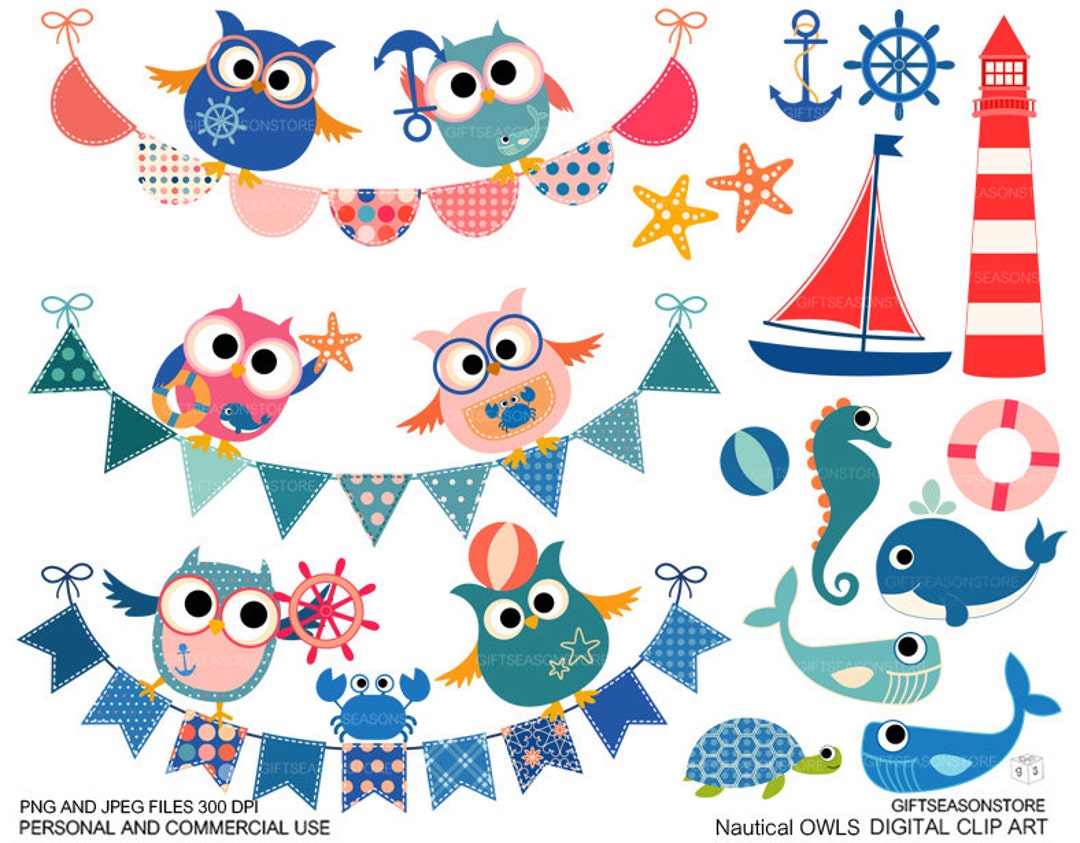 Nautical Owl Clip Art for Personal and Commercial Use INSTANT DOWNLOAD ...
