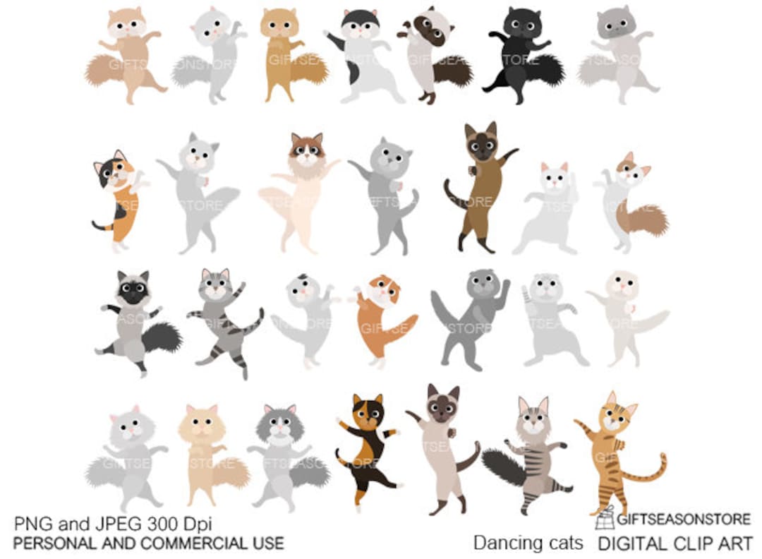 Dancing Cats Digital Clip Art for Personal and Commercial Use - INSTANT ...