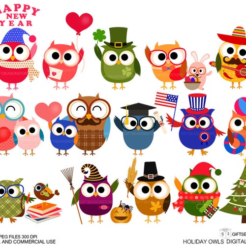 School Owls Digital Clip Art for Personal and Commercial Use - Etsy