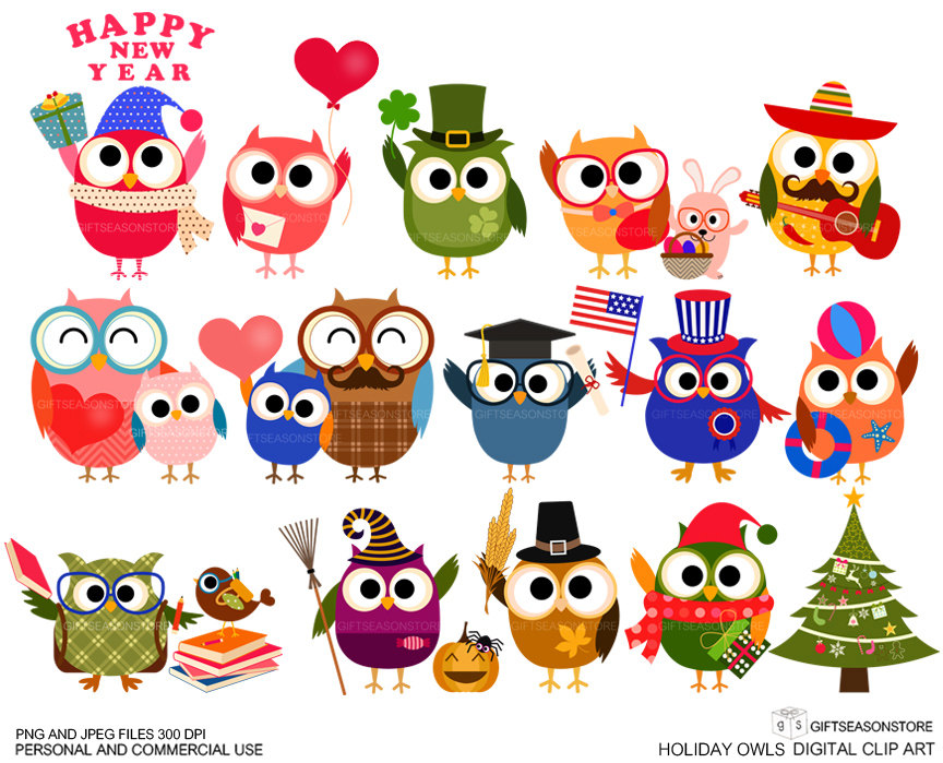 Holiday Owls Digital Clip Art for Personal and Commercial Use - Etsy