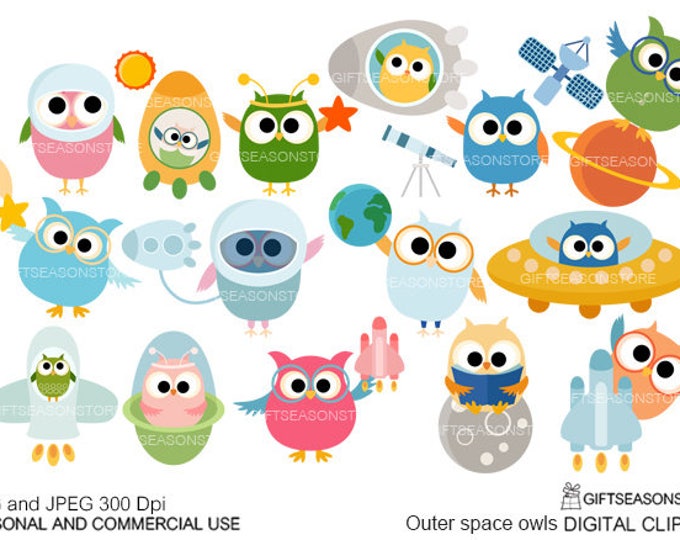 Outer Space Owls Digital Clip Art for Personal and Commercial - Etsy