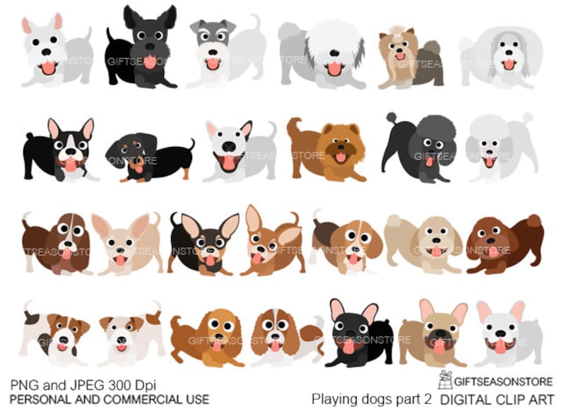 Playing Dogs Part 2 Digital Clip Art for Personal and Commercial Use ...