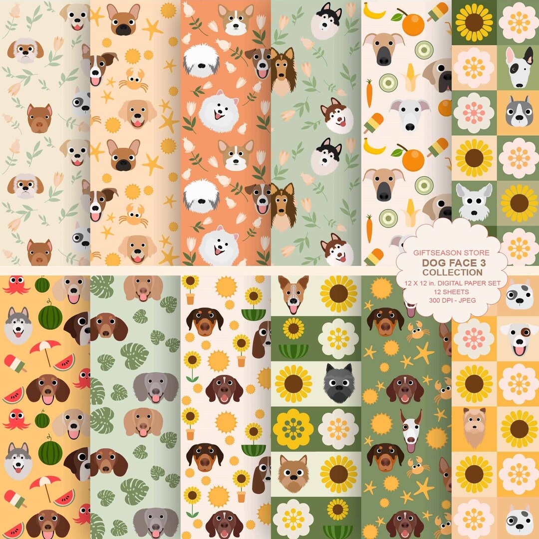 Dog Face 3 Digital Paper Dog Digital Backgrounds - INSTANT DOWNLOAD - Etsy
