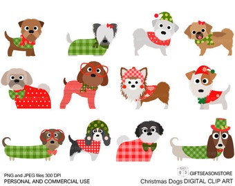 Christmas Dog Digital Clip Art Part 1 for Personal and | Etsy