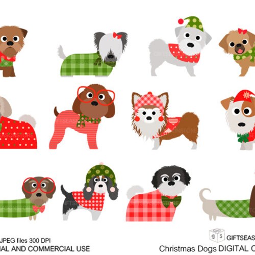Christmas Dog Digital Clip Art for Personal and Commercial Use - Etsy
