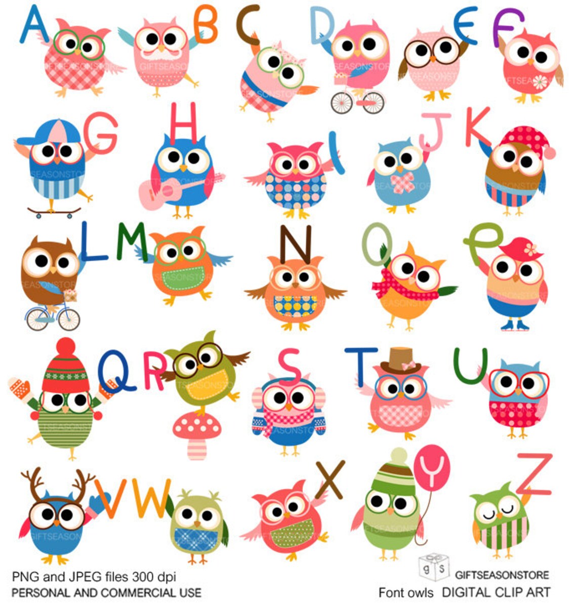 Font Owls Digital Clip Art for Personal and Commercial Use - Etsy