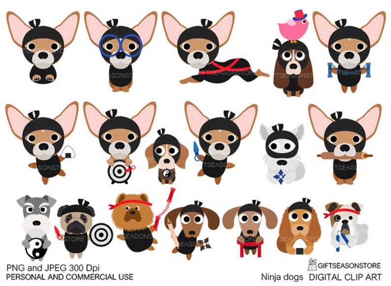 Ninja Dogs Digital Clip Art for Personal and Commercial Use - Etsy