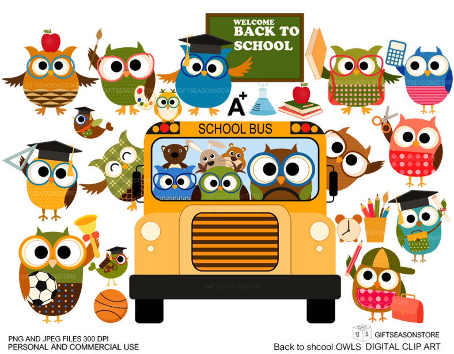 Back to School Owl Clip Art for Personal and Commercial Use - Etsy