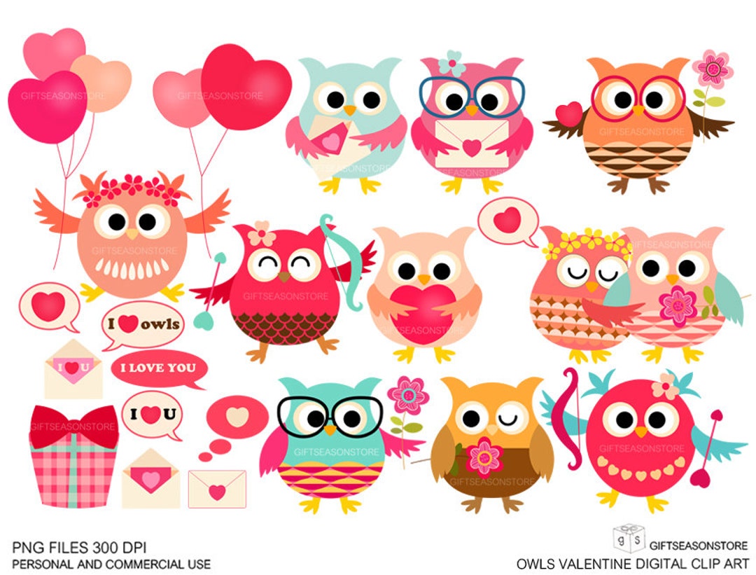Valentine Owls Digital Clip Art for Personal and Commercial Use ...