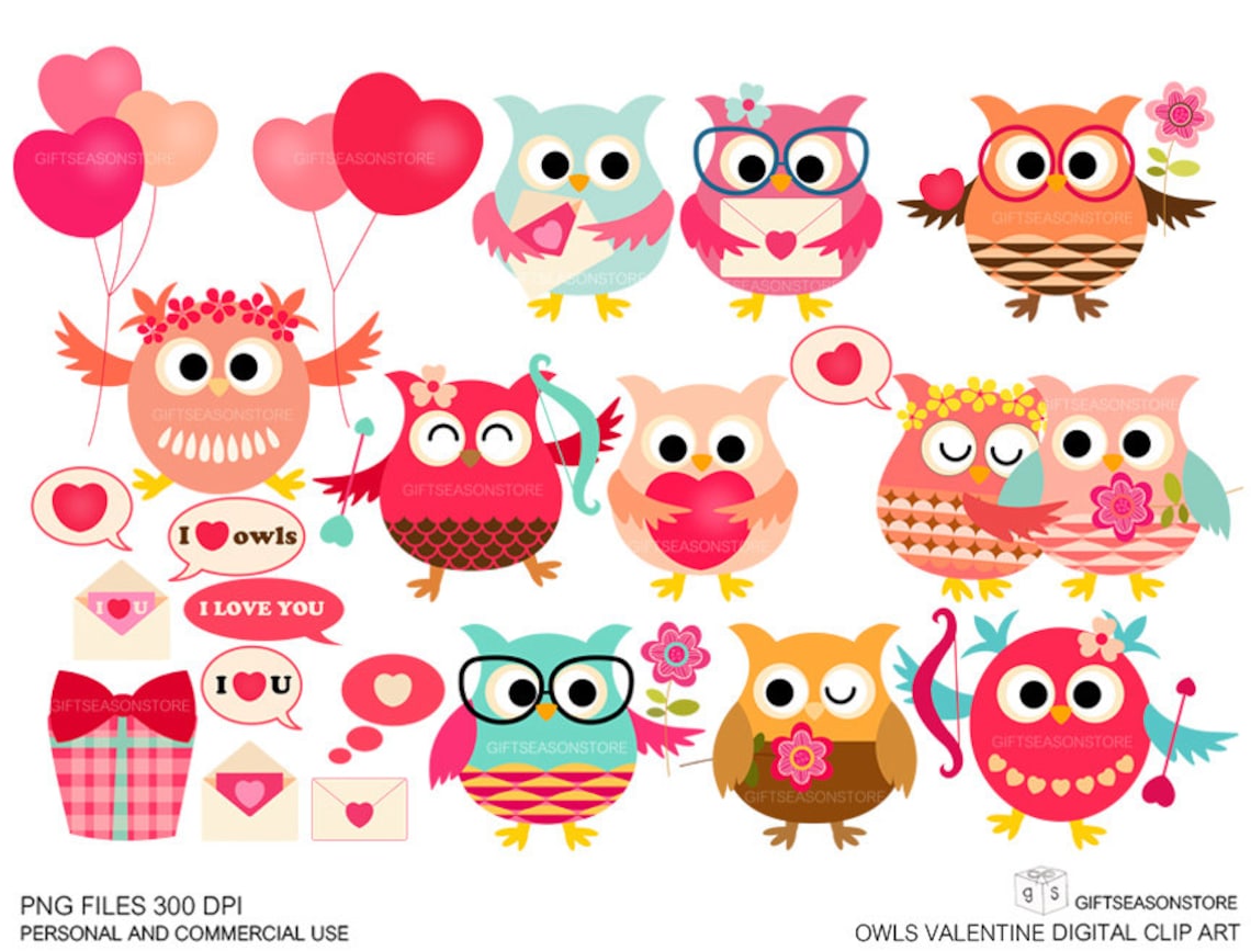 Valentine Owls Digital Clip Art for Personal and Commercial - Etsy
