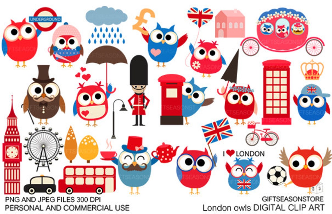 London Owls Digital Clip Art for Personal and Commercial Use | Etsy
