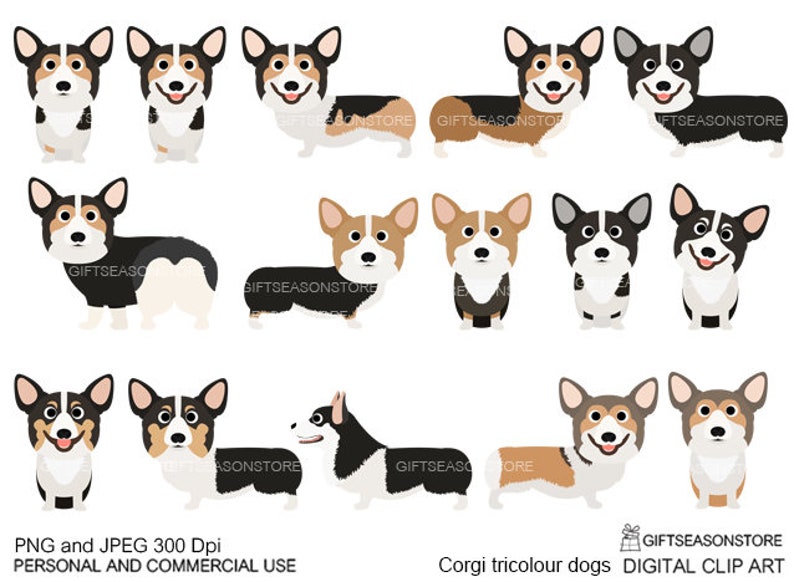 Corgi Tri Colour Dog Digital Clip Art for Personal and Commercial Use ...