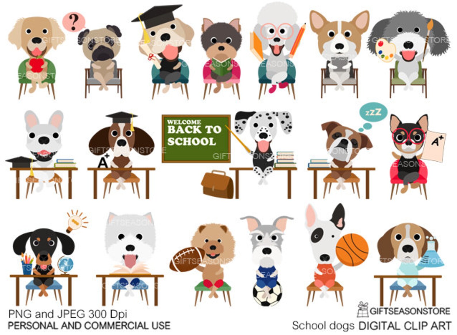 School Dogs Digital Clip Art for Personal and Commercial Use INSTANT ...