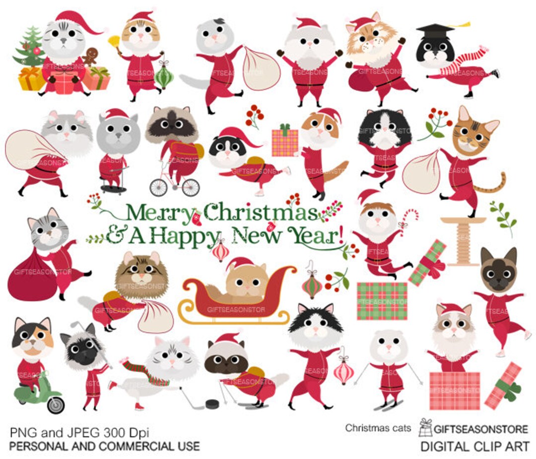 Christmas Cats Digital Clip Art for Personal and Commercial Use ...