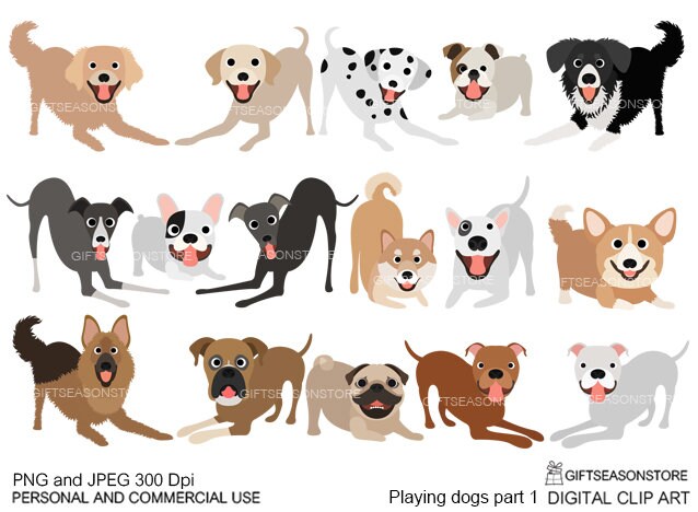 Playing Dogs Part 1 Digital Clip Art for Personal and - Etsy Australia